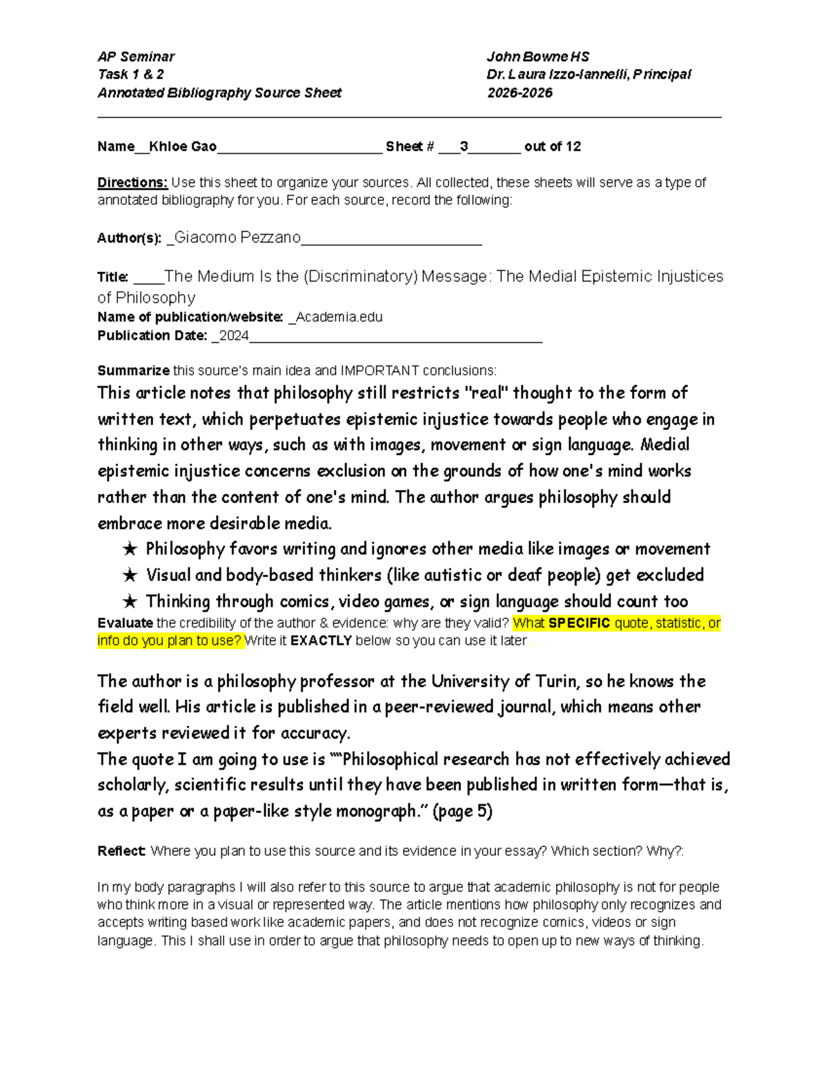 AP John Bowne Task 1: Annotated Bibliography Source Sheet - Studocu