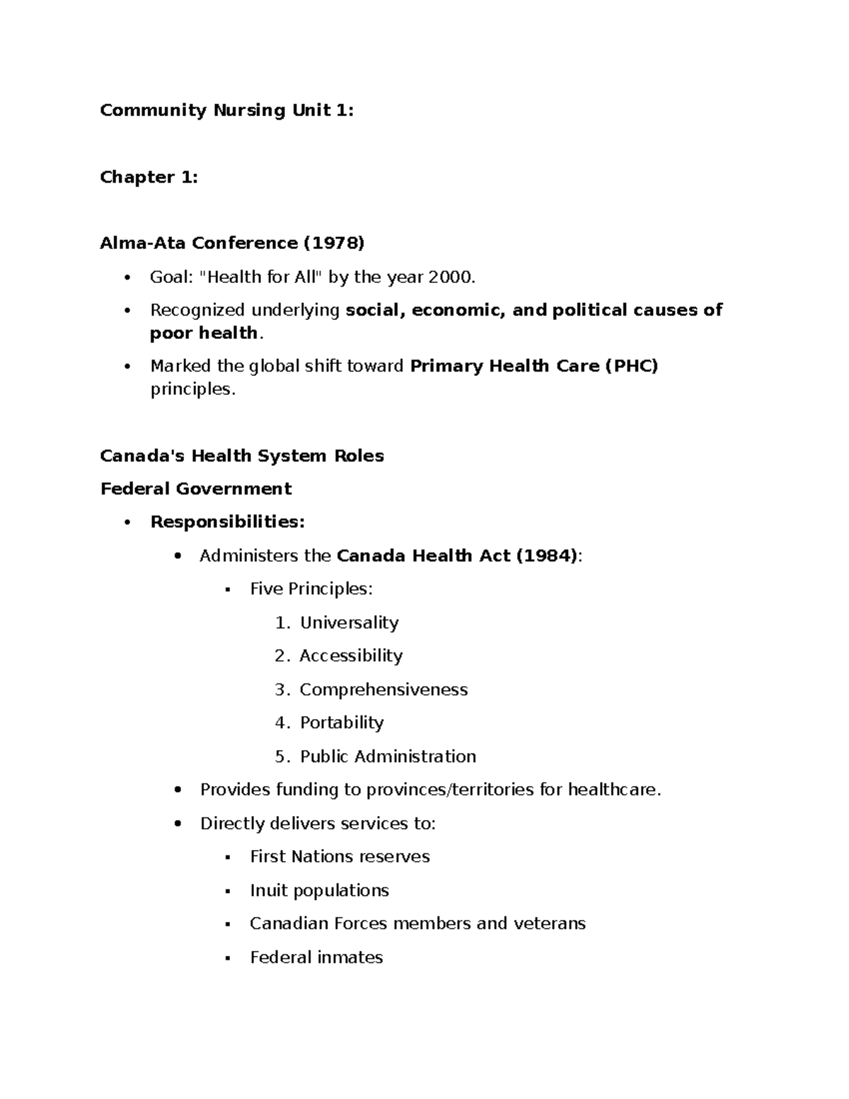 Unit 1 community Nursing - Community Nursing Unit 1: Chapter 1: Alma ...