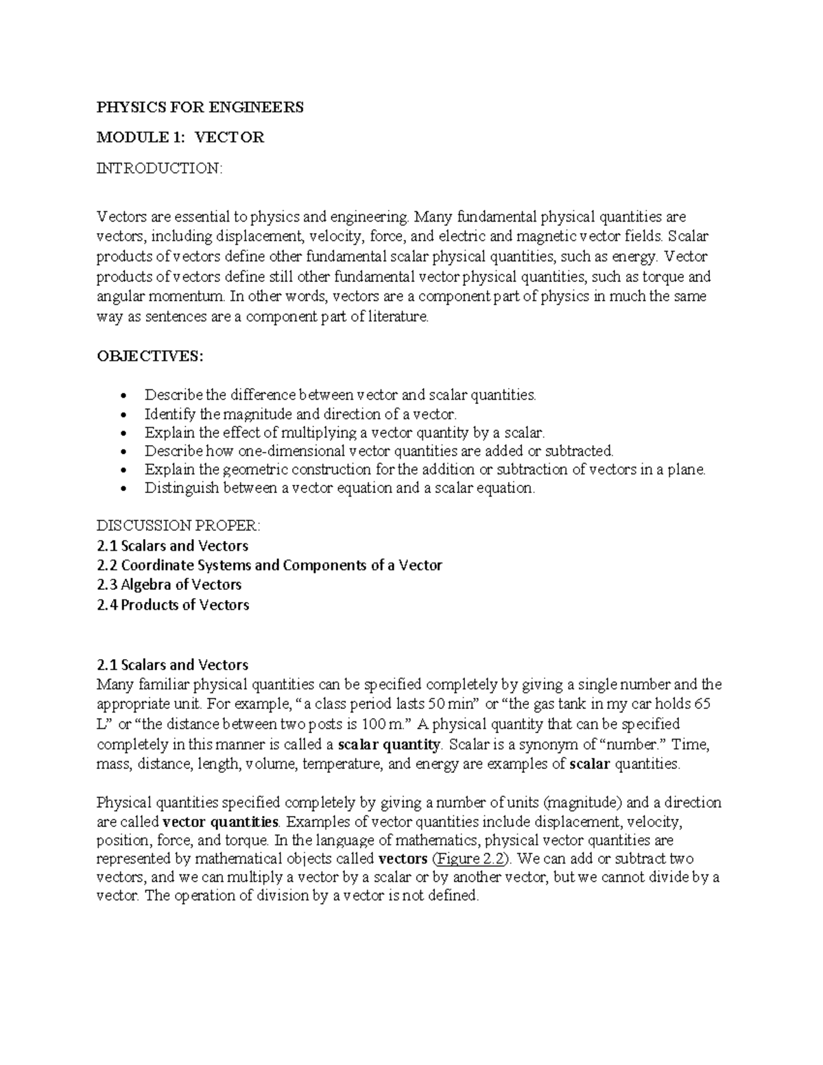 Physics lesson about what is vector - PHYSICS FOR ENGINEERS MODULE 1 ...
