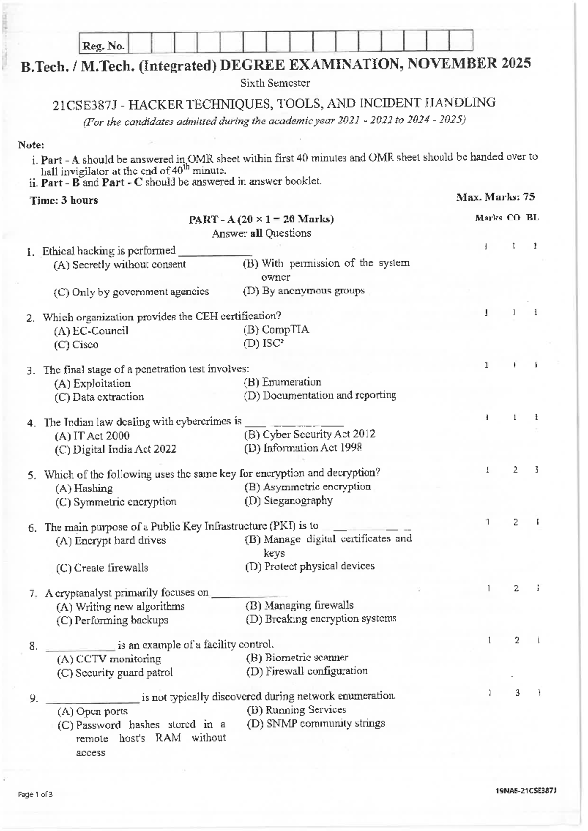 21CSE387J Hacker Techniques & Incident Handling Exam Nov 2023 - Studocu