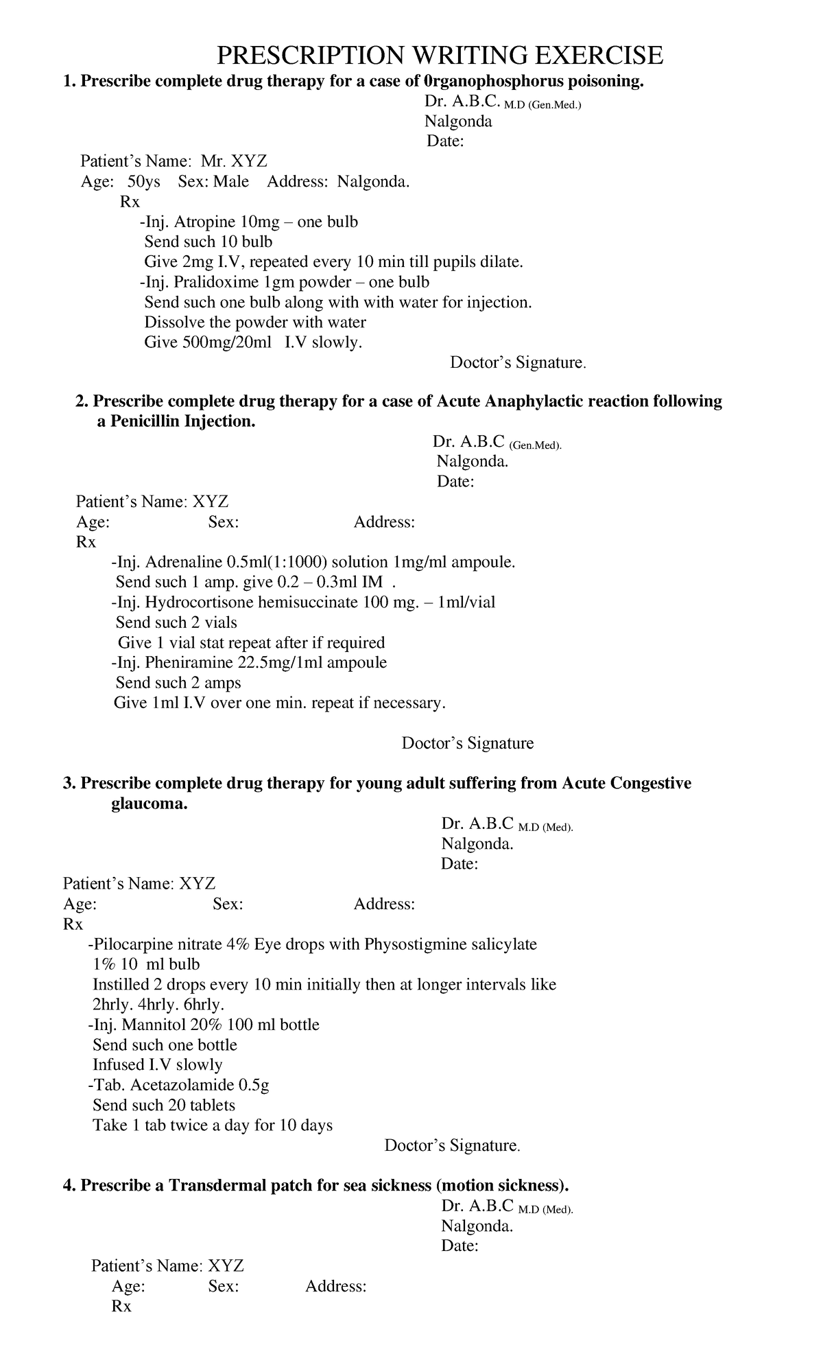 PRESCRIPTION WRITING EXERCISE 1: Complete Drug Therapy Cases - Studocu
