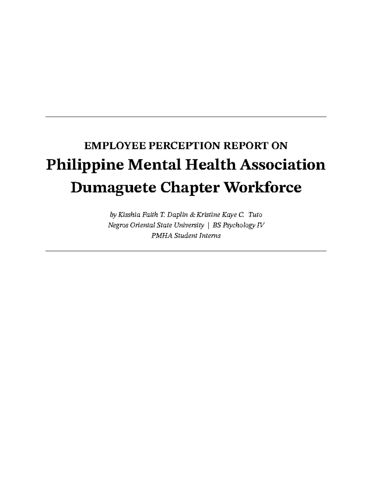 EMPLOYEE PERCEPTION REPORT ON PMHA DUMAGUETE CHAPTER WORKFORCE - Studocu
