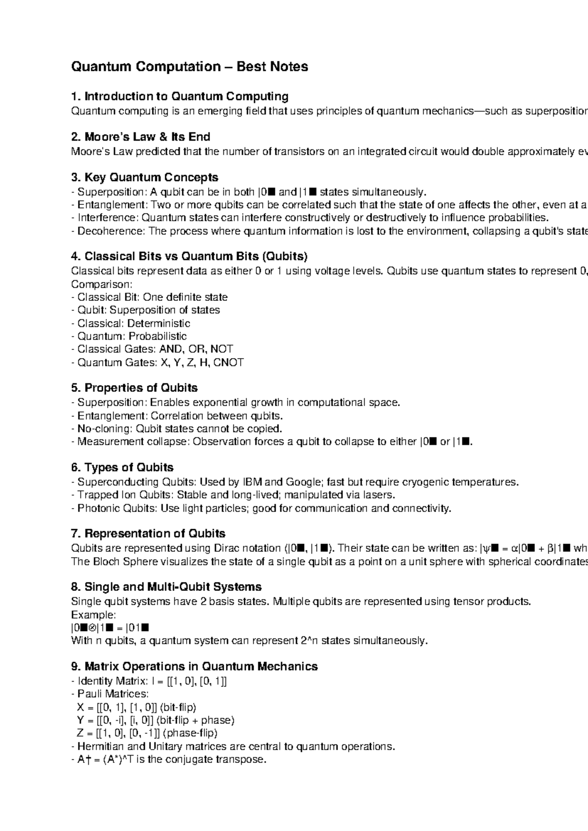 Quantum Computation Notes (Course Code: QCOMP 101) - Key Concepts ...