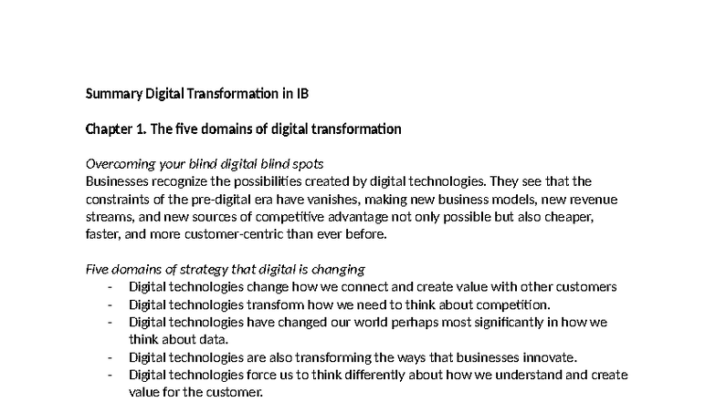 Summary Digital Transformation in IB - Summary Digital Transformation ...