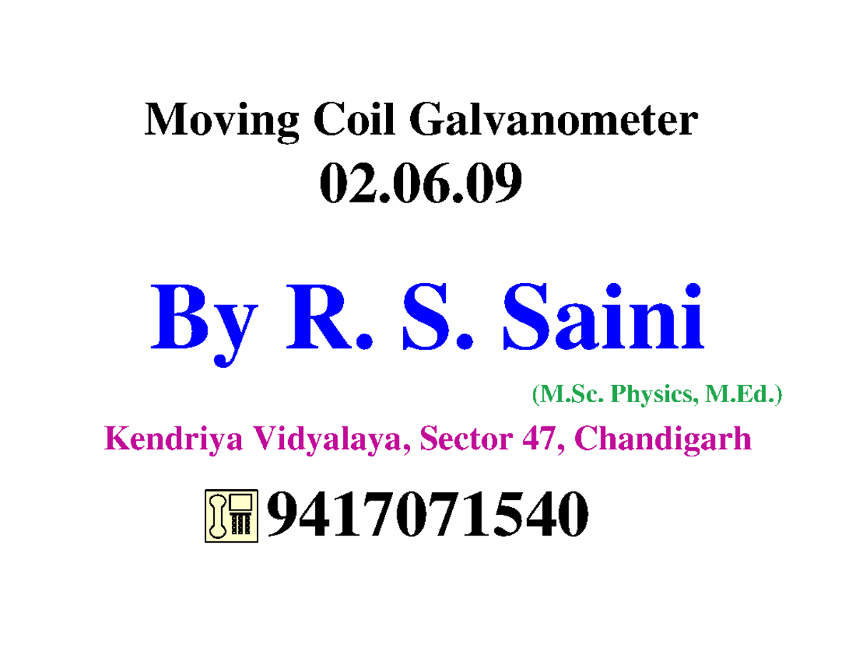 Moving Coil Galvanometer: Torque & Sensitivity Analysis (Phy6) - Studocu