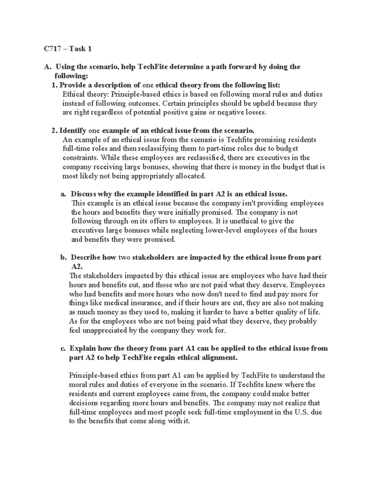 C717 Task 1: Ethical Analysis and Corporate Responsibility for TechFite ...