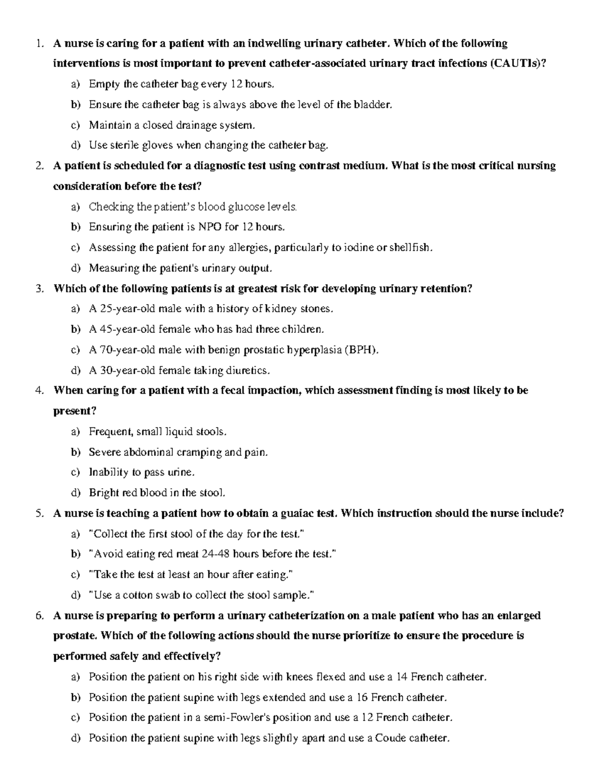 Unit 6-8 Nursing Practice Questions for Exam Preparation - Studocu
