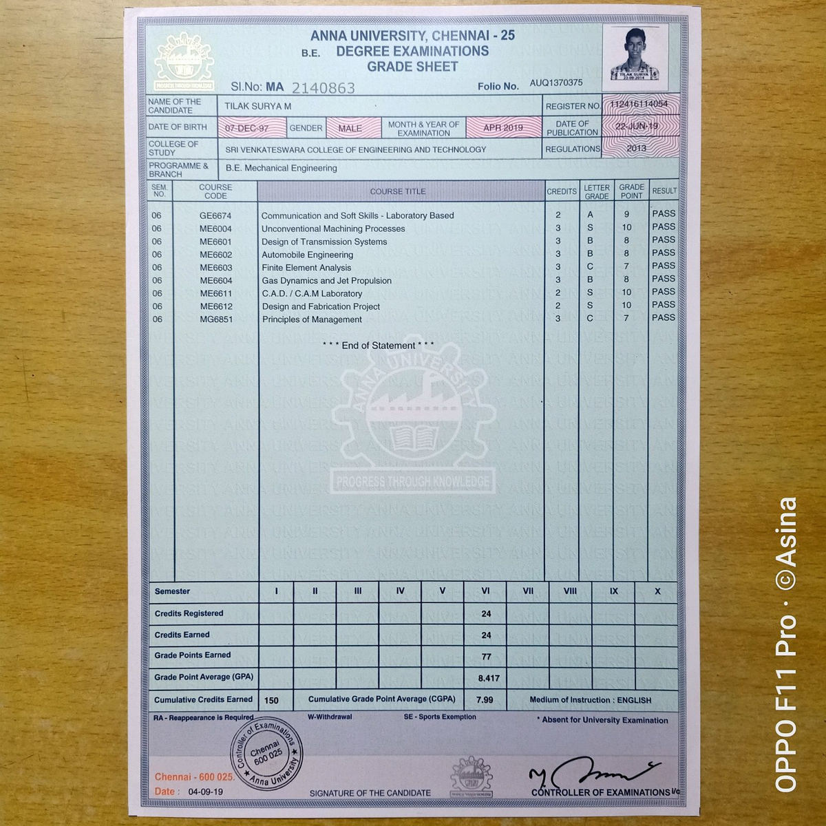 BE Mechanical - Semester Mark Sheet Overview and Insights - Studocu