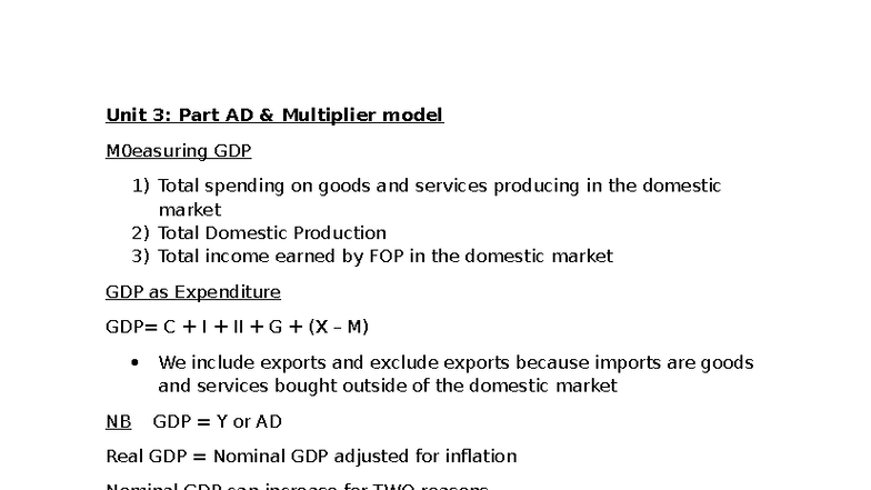 Unit 3: Multiplier Model & Phillips Curve Analysis in GDP - Studocu