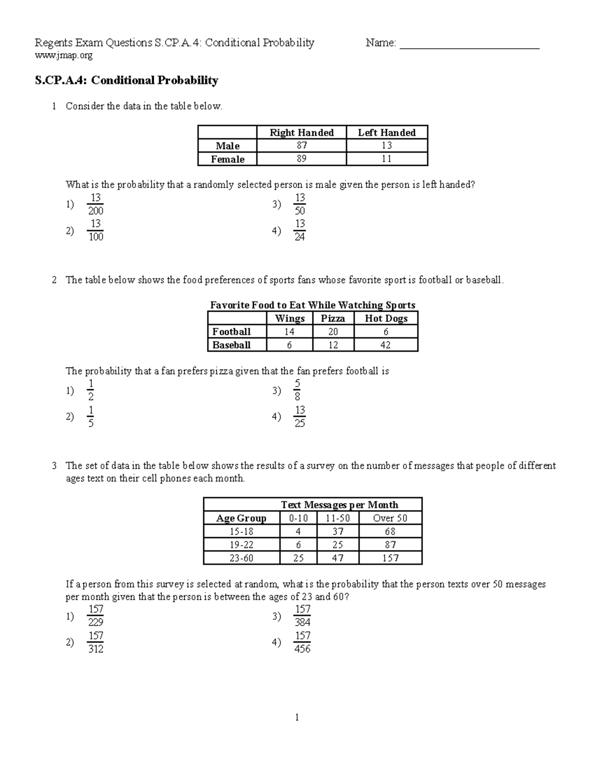 S.CP.A - Regents Exam Questions on Conditional Probability - Studocu