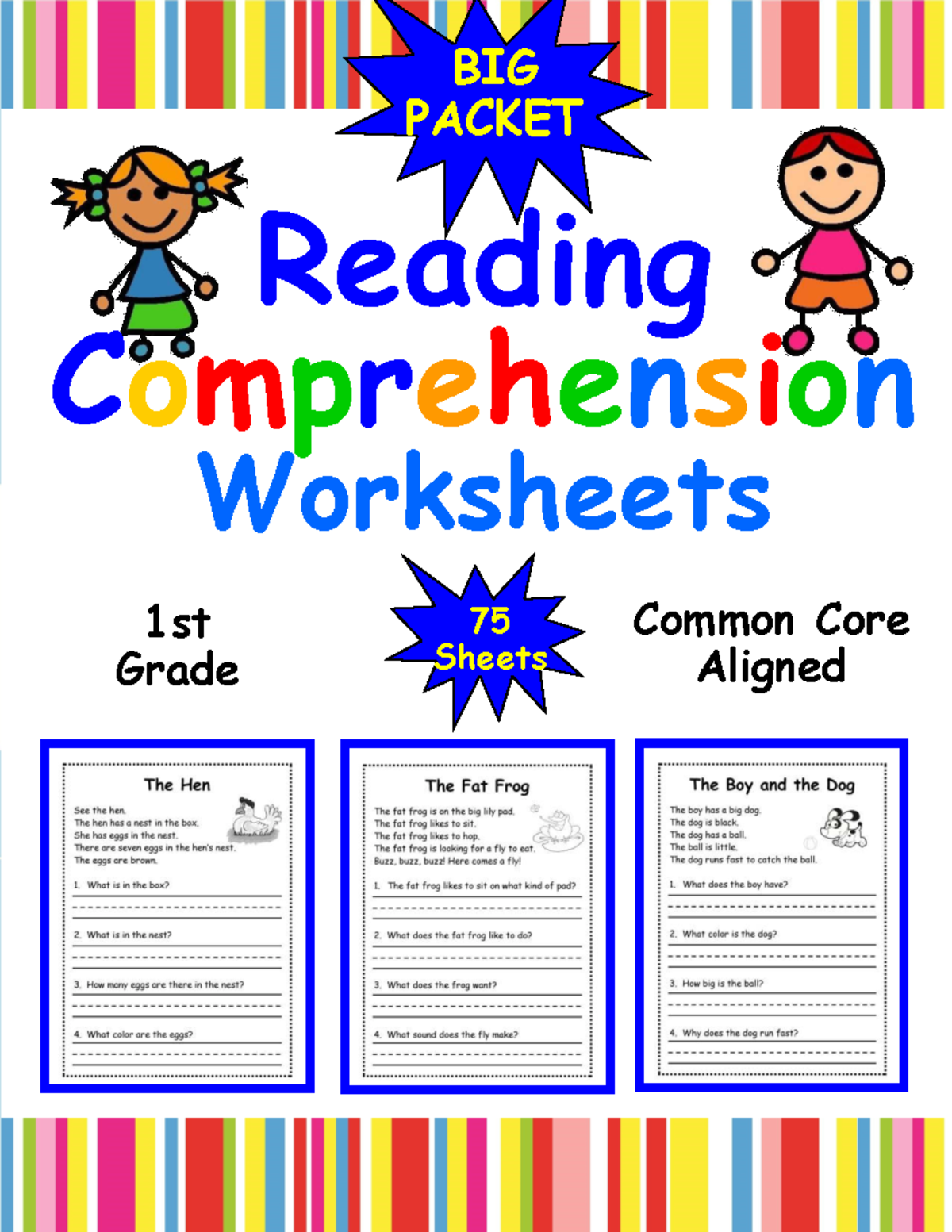 1st Grade Reading Comprehension Worksheets: Big Packet of 75 Sheets ...