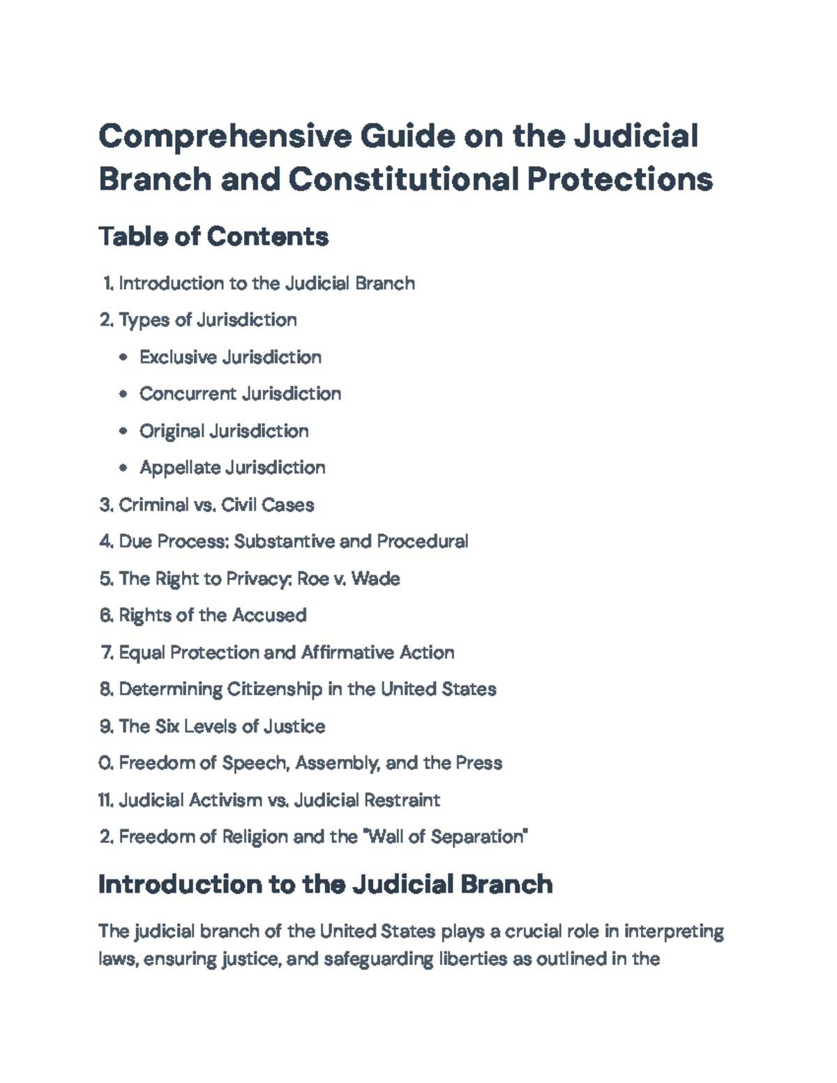 Comprehensive Overview of the U.S. Judicial Branch & Constitutional ...