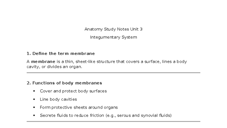 Anatomy Study Notes Unit 3: Integumentary System Overview - Studocu