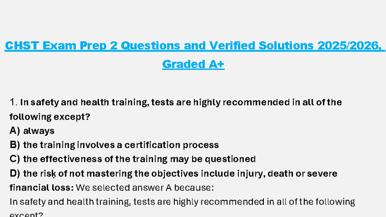 CHST Exam Prep 2: Questions & Verified Solutions for Safety Training ...
