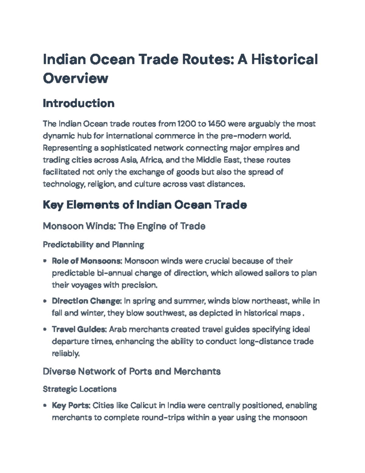 Indian Ocean Trade Routes: Insights from 1200 to 1450 History - Studocu