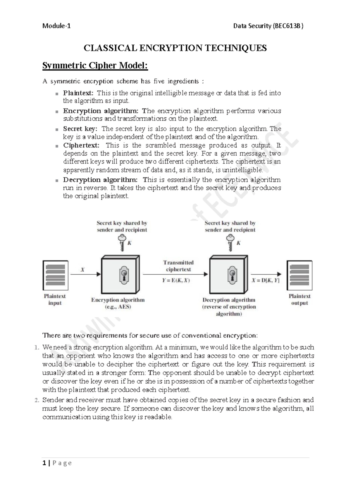 Data Security (BEC613B) Classical Encryption Techniques Overview - Studocu