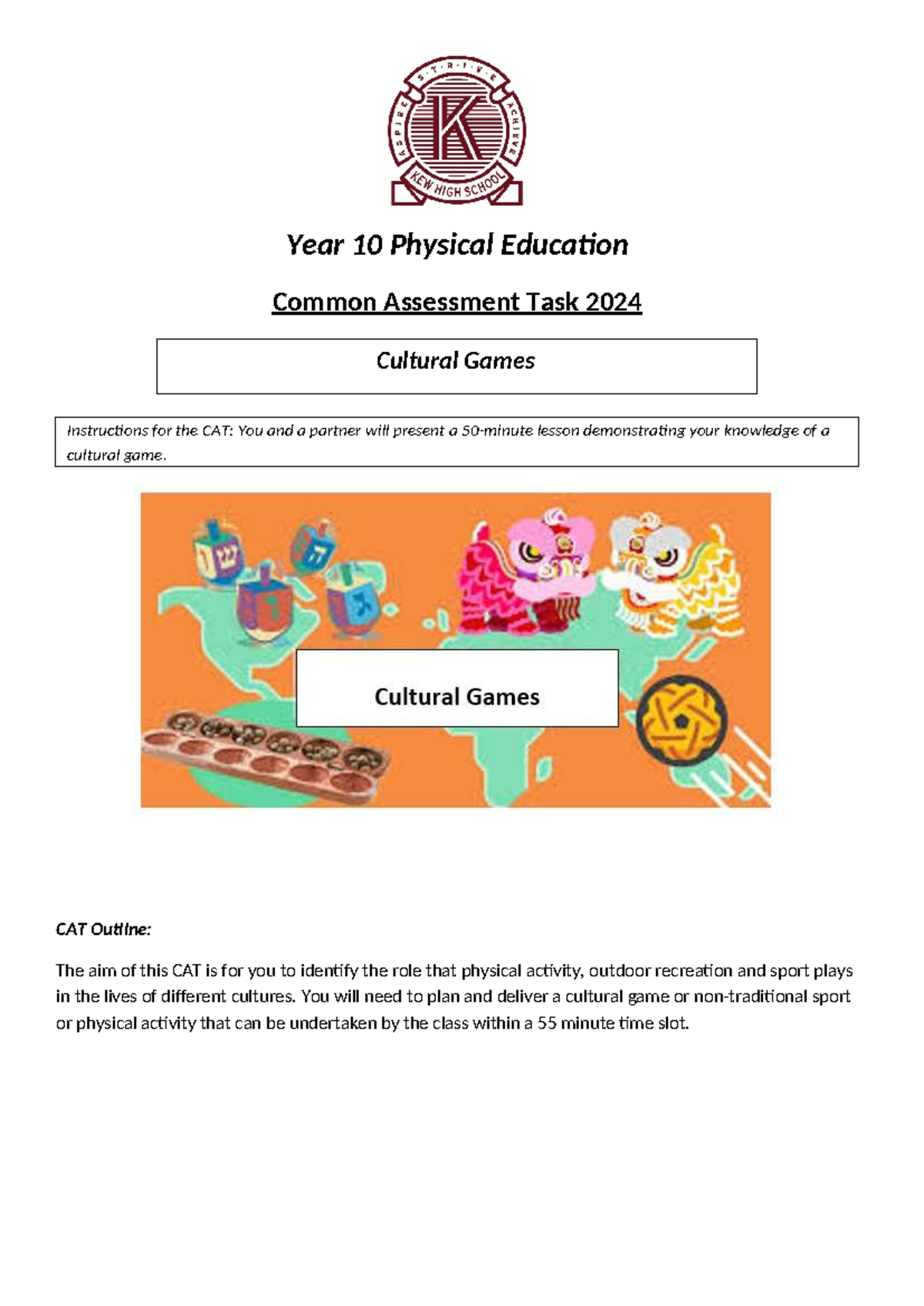 Yr 10 PE CAT 1: Cultural Games Presentation & Lesson Plan Guide - Studocu