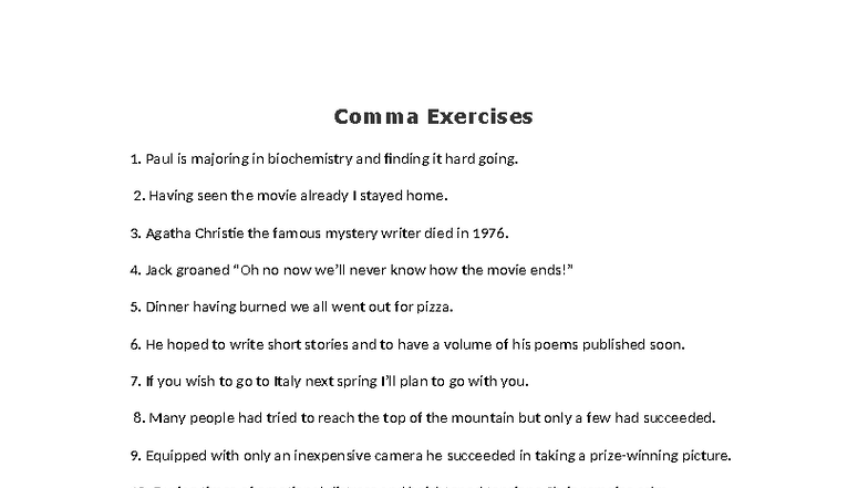 3 Comma Exercises - Essential Practice for Clarity - Studocu