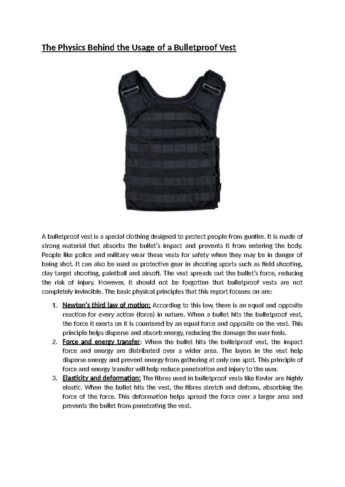Physics of Bulletproof Vests: Understanding Impact & Protection - Studocu