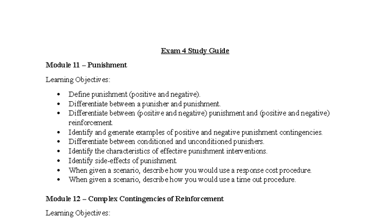 Exam 4 Study Guide: Modules 11-14 on Punishment & Reinforcement - Studocu