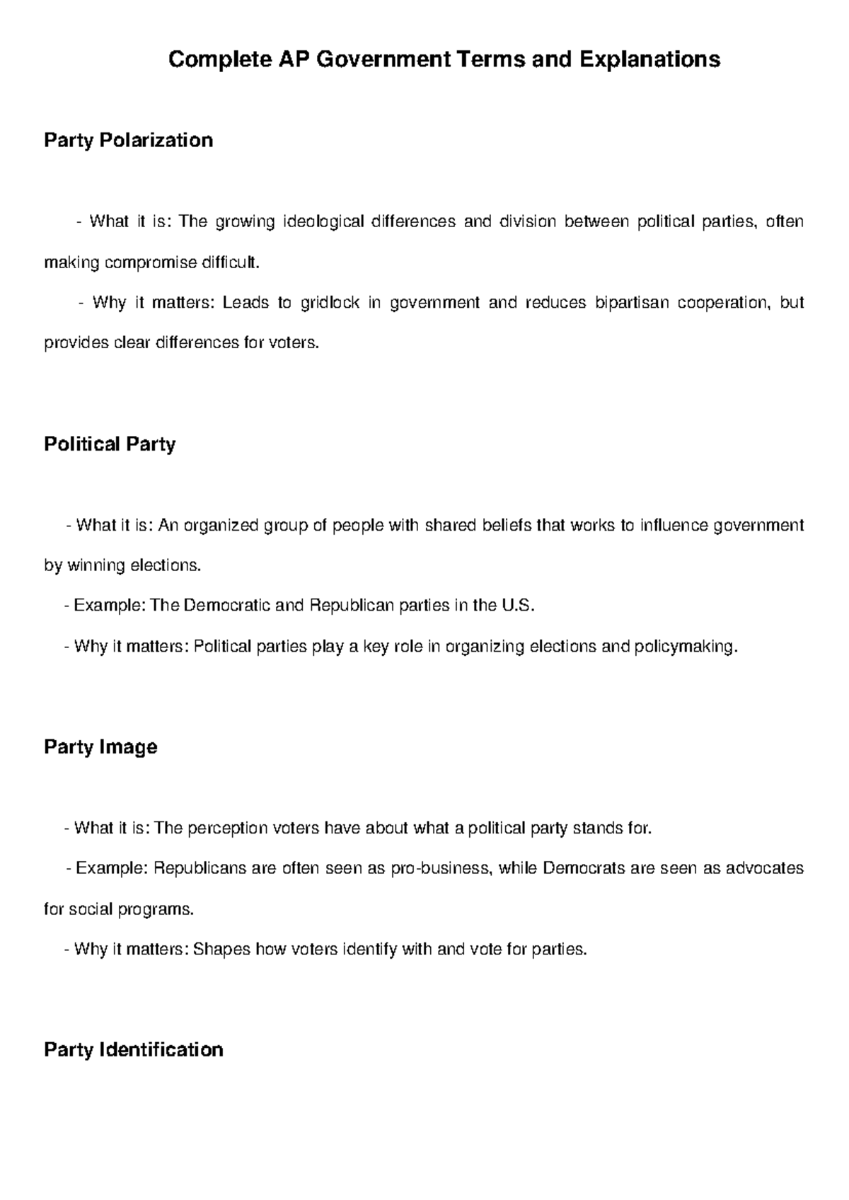 AP Government Complete Terms: Understanding Party Polarization and More ...
