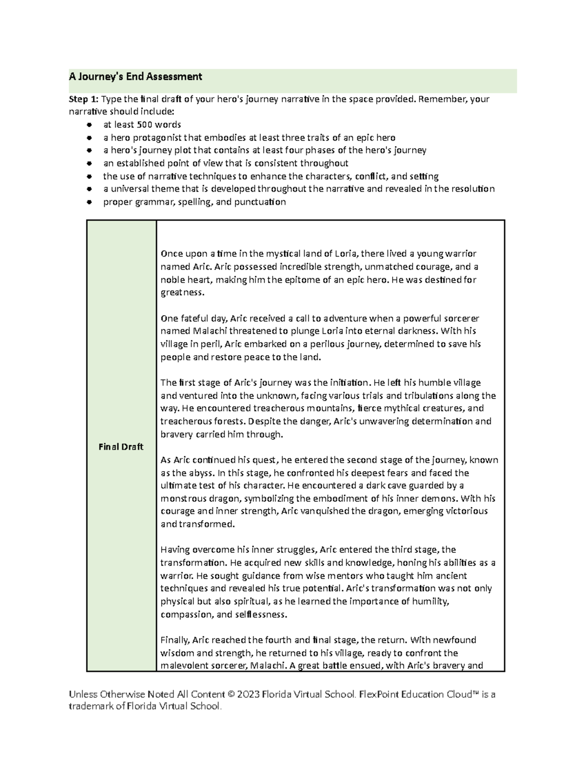 06.04 A Journey's End - Hero's Journey Narrative Assessment - Studocu
