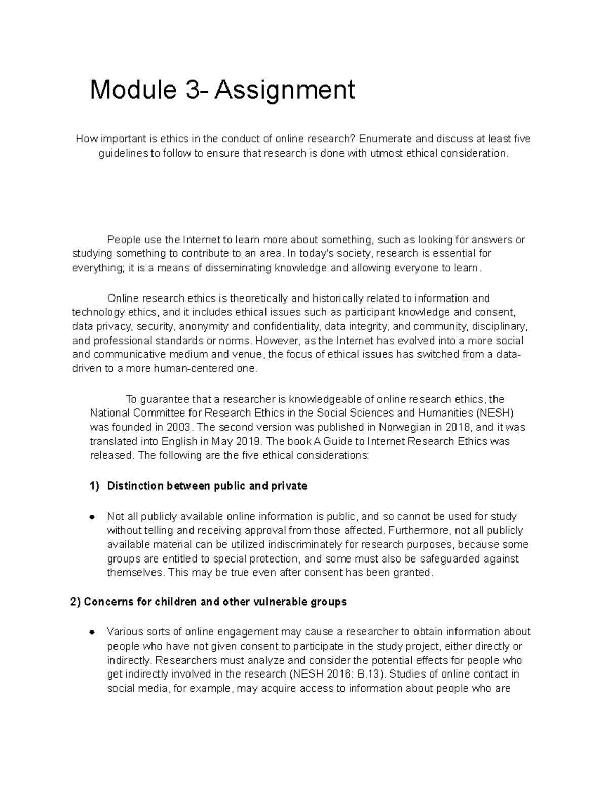 HCI-MOD-3- Module 3 Assignment on Online Research Ethics - Studocu