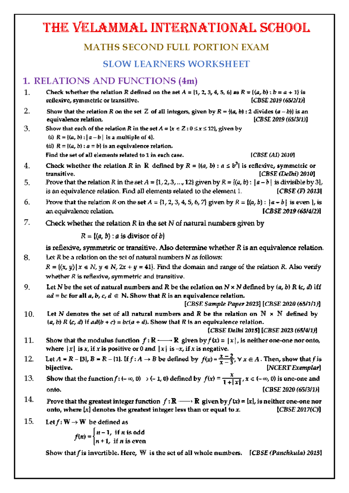 CBSE 2025 Maths Second Full Portion Exam: Slow Learners Worksheet - Studocu