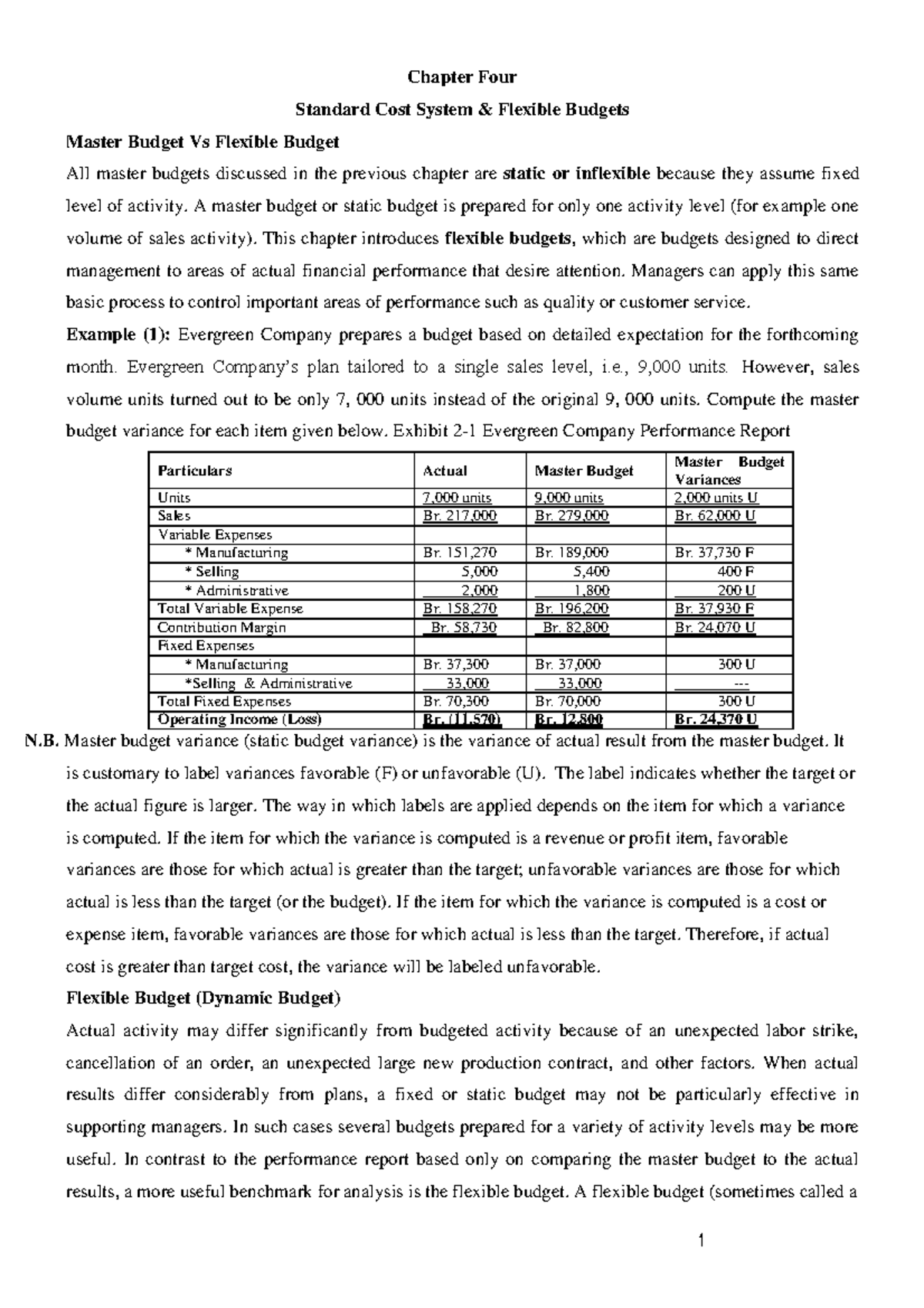 Chapter 4 - Standard Costing & Variance Analysis: Master vs Flexible ...