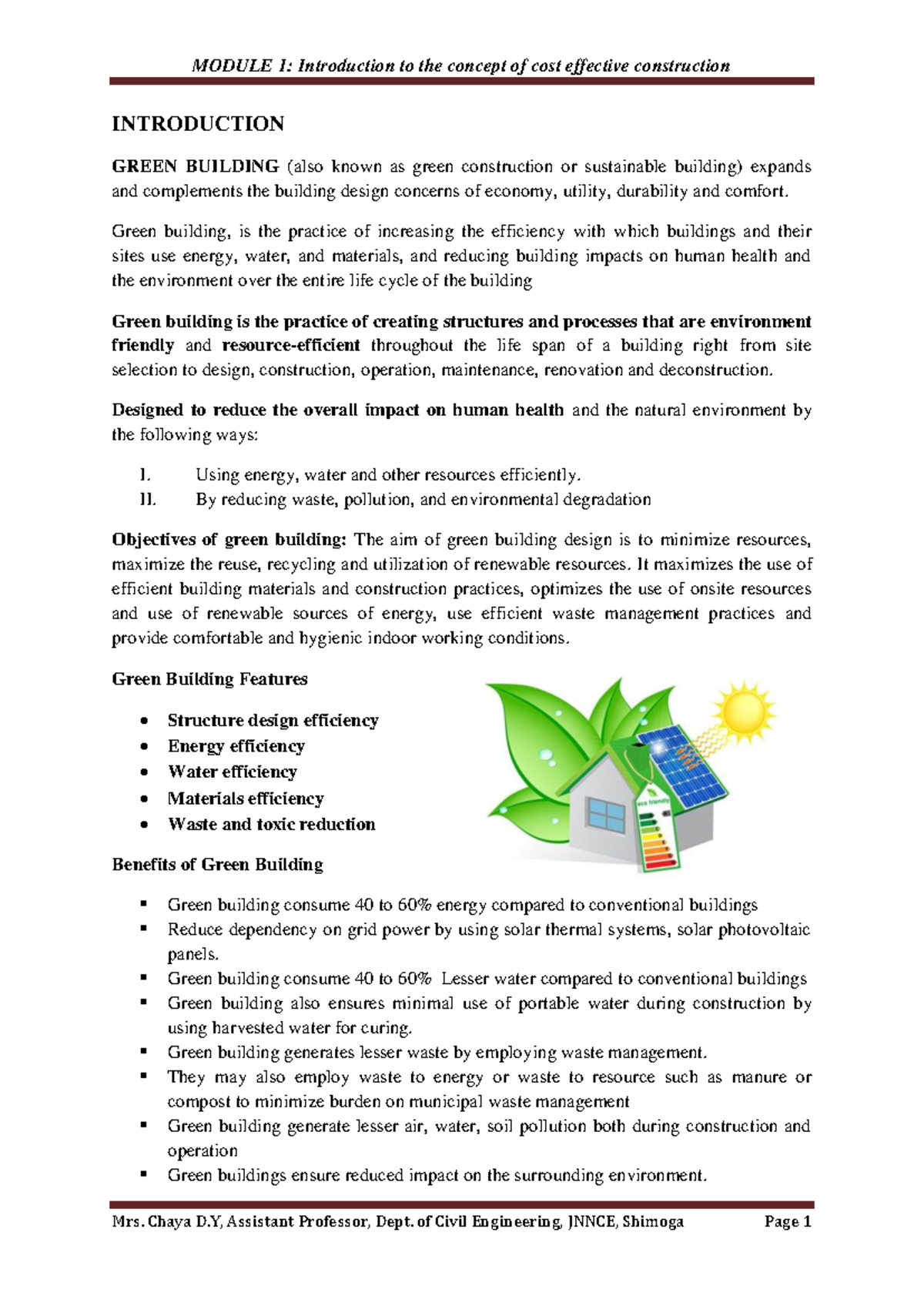 MODULE 1: Cost Effective Construction & Green Building Concepts - Studocu
