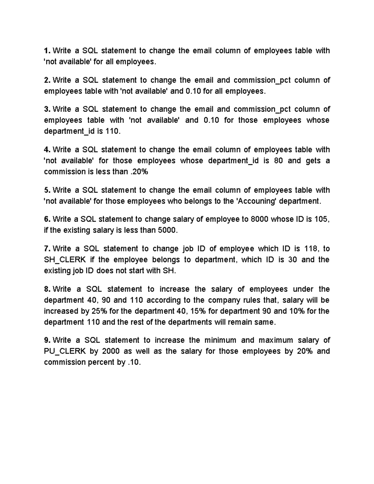 3 Update Table Exercises - SQL Statements for Employee Modifications - Studocu