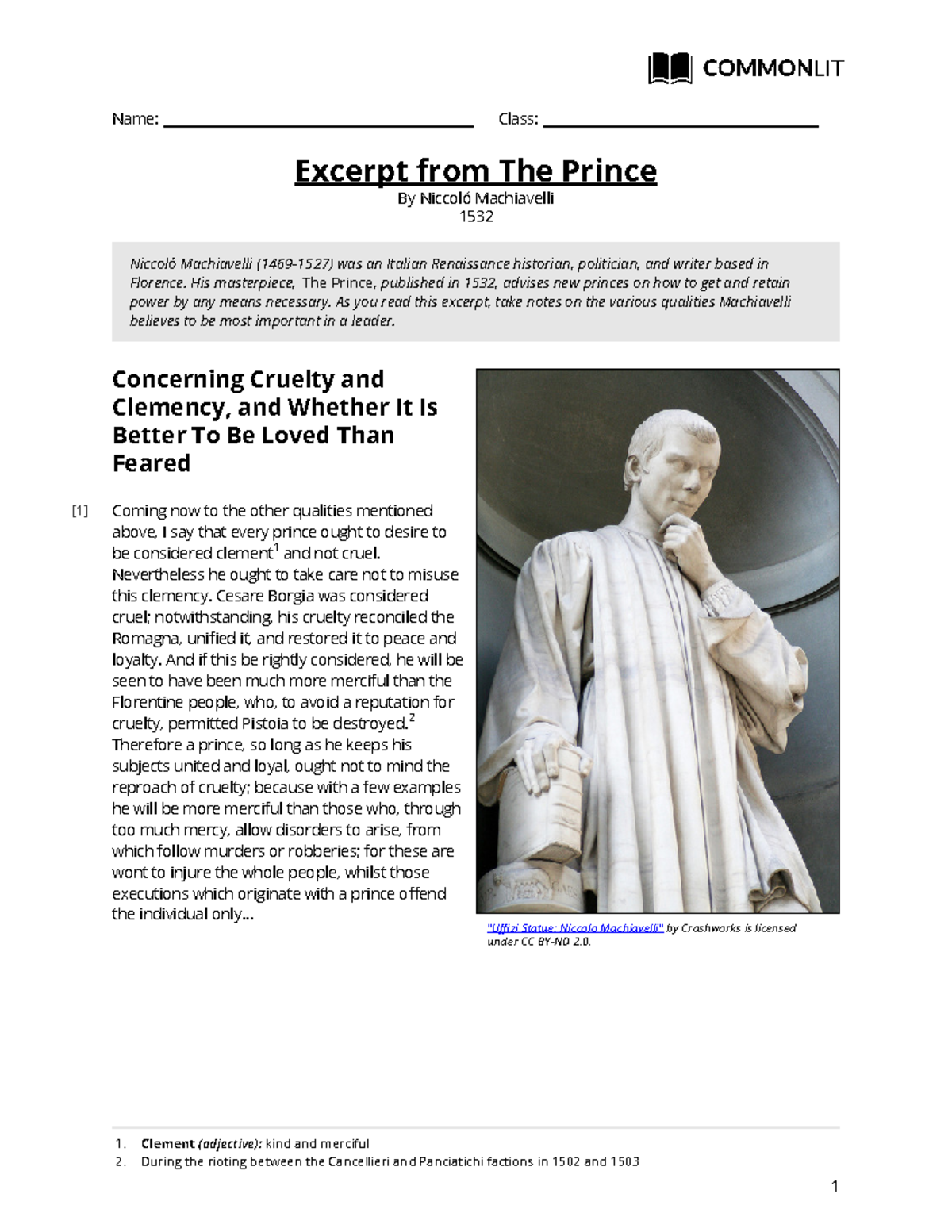 The Prince Excerpt Analysis - Class Notes - Studocu