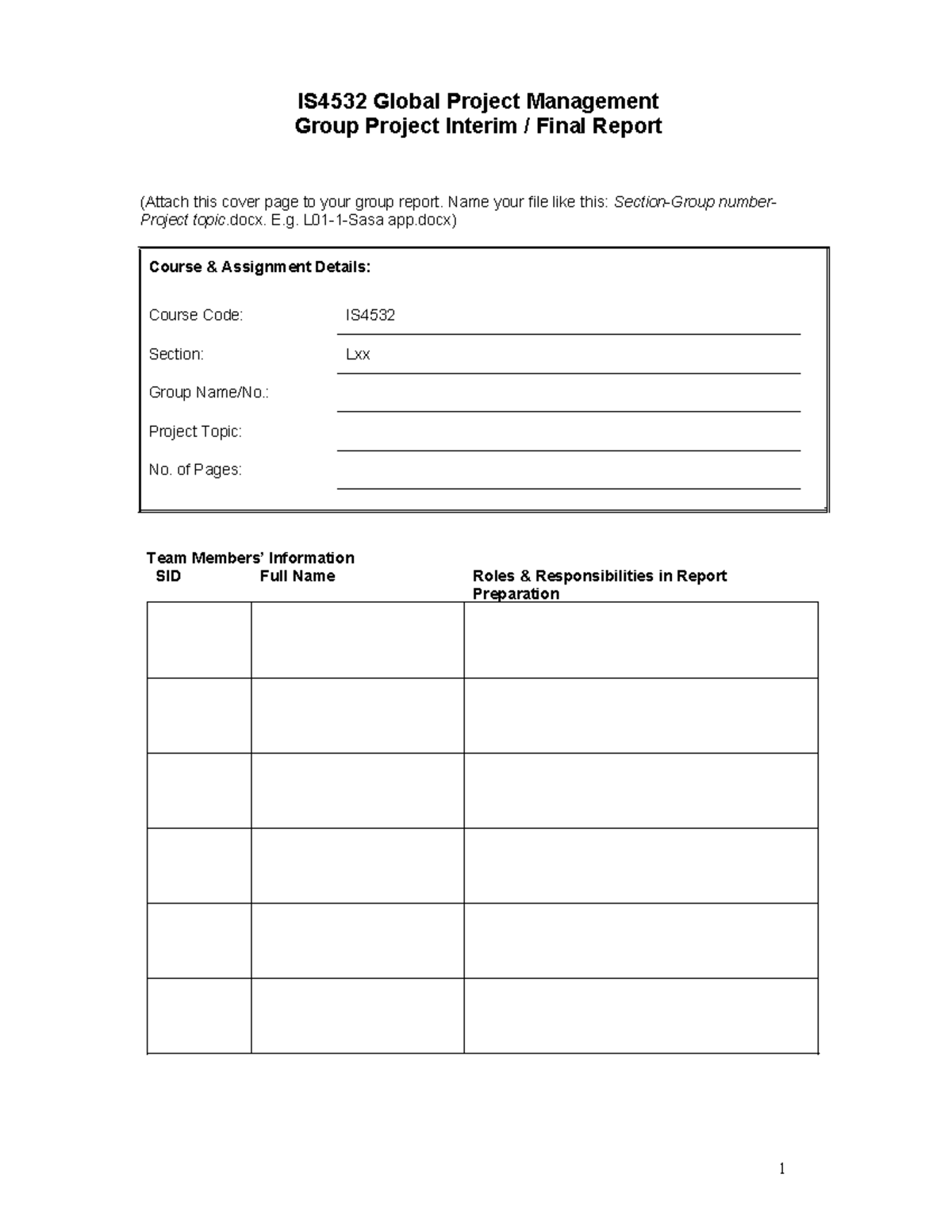 IS4532 Project Report Cover Sheet - Global Project Management - IS4532 ...