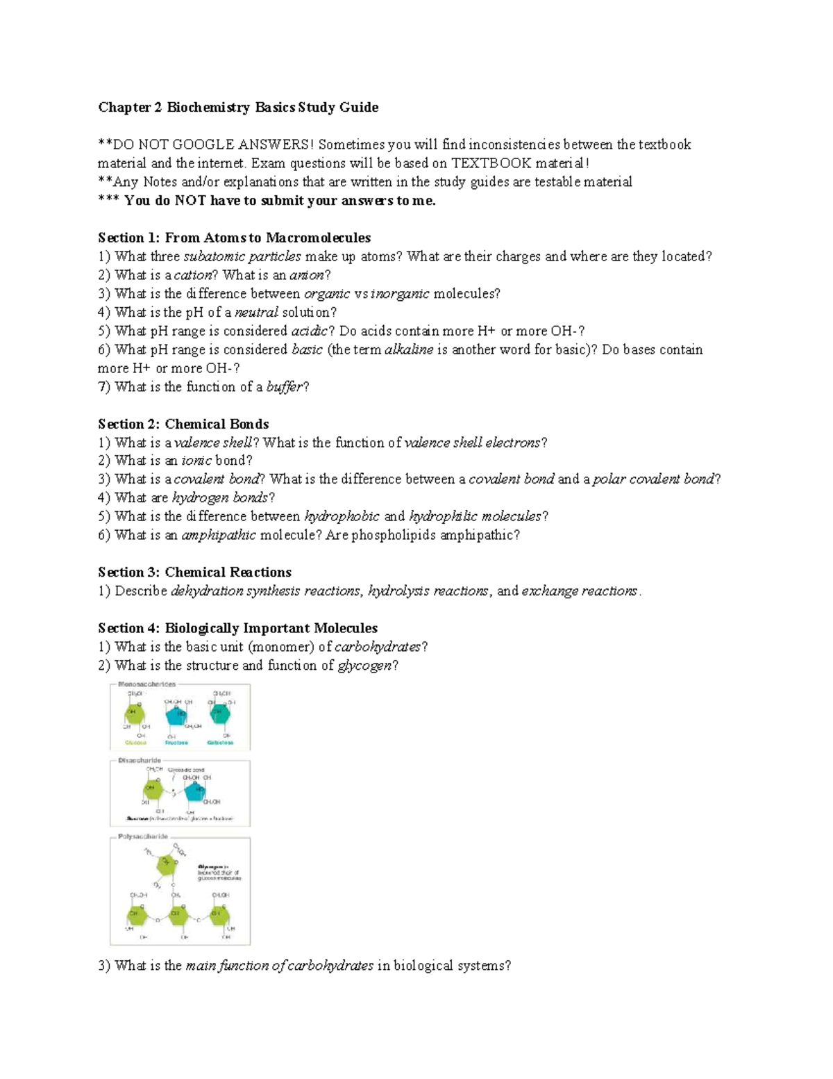 Biochemistry Basics Study Guide: Chapter 2 Overview for Exam Prep - Studocu