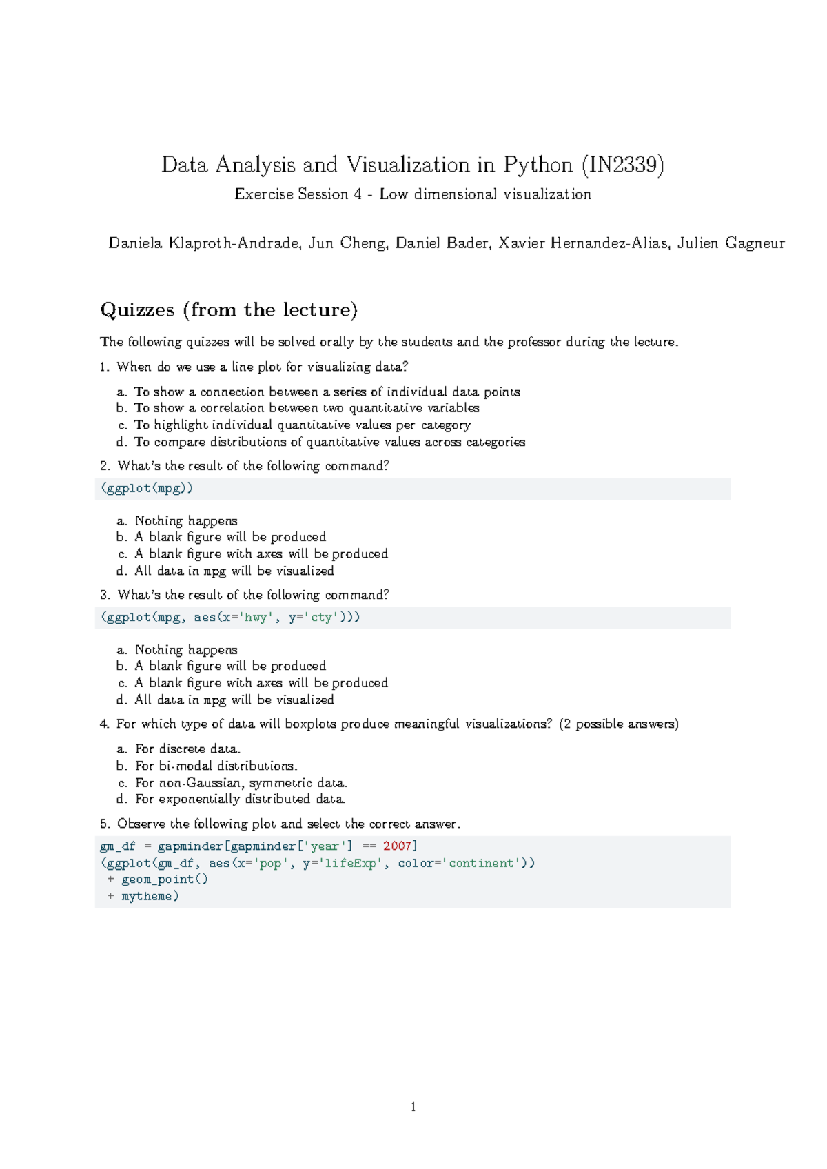 Data Analysis and Visualization in Python (IN2339) Exercise 04 - Studocu