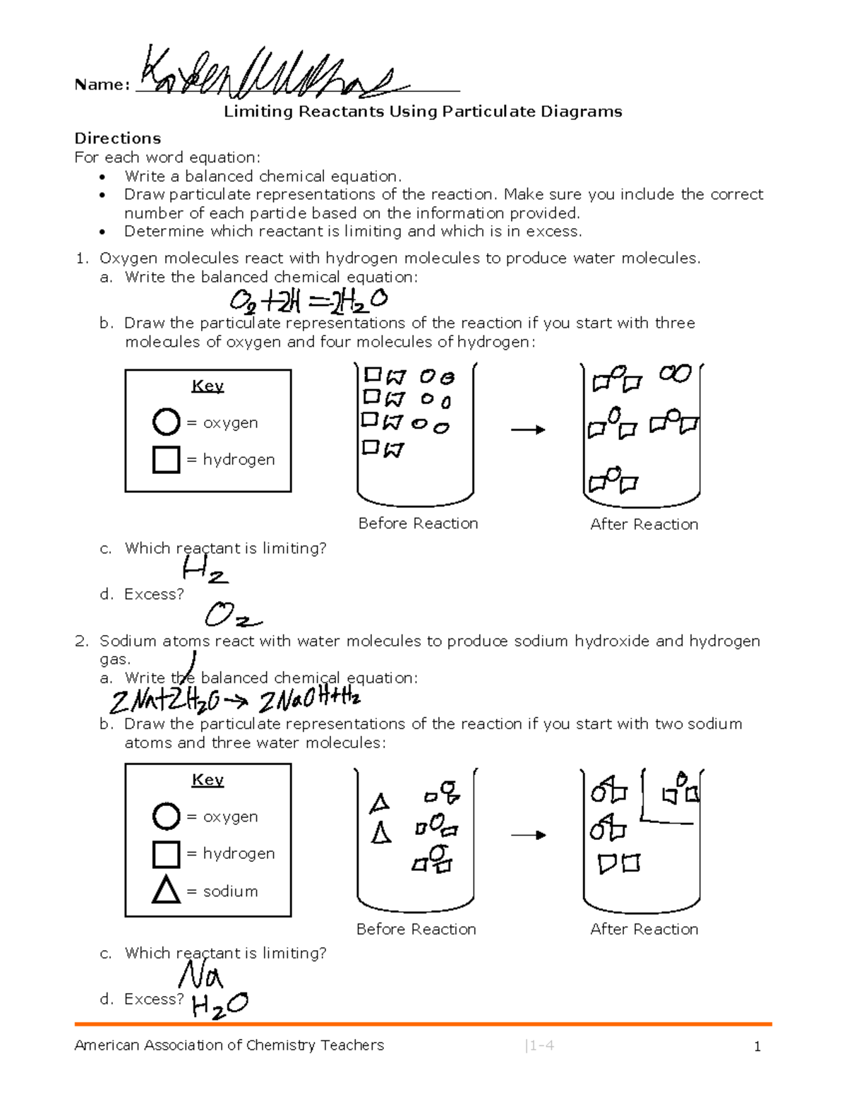 Limiting Reactants Activity Using Particulate Diagrams - Chem 101 - Studocu