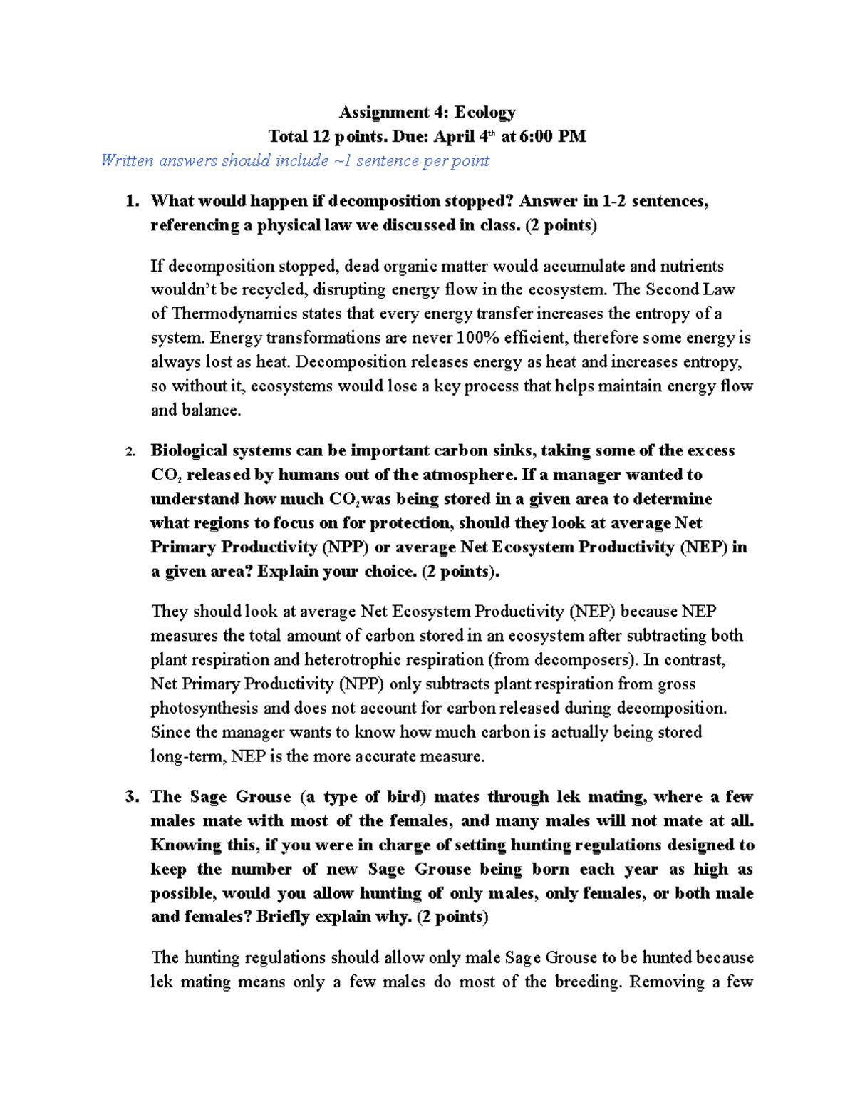 BIOL 226 Assignment 4: Ecology Insights on Decomposition & Ecosystem ...