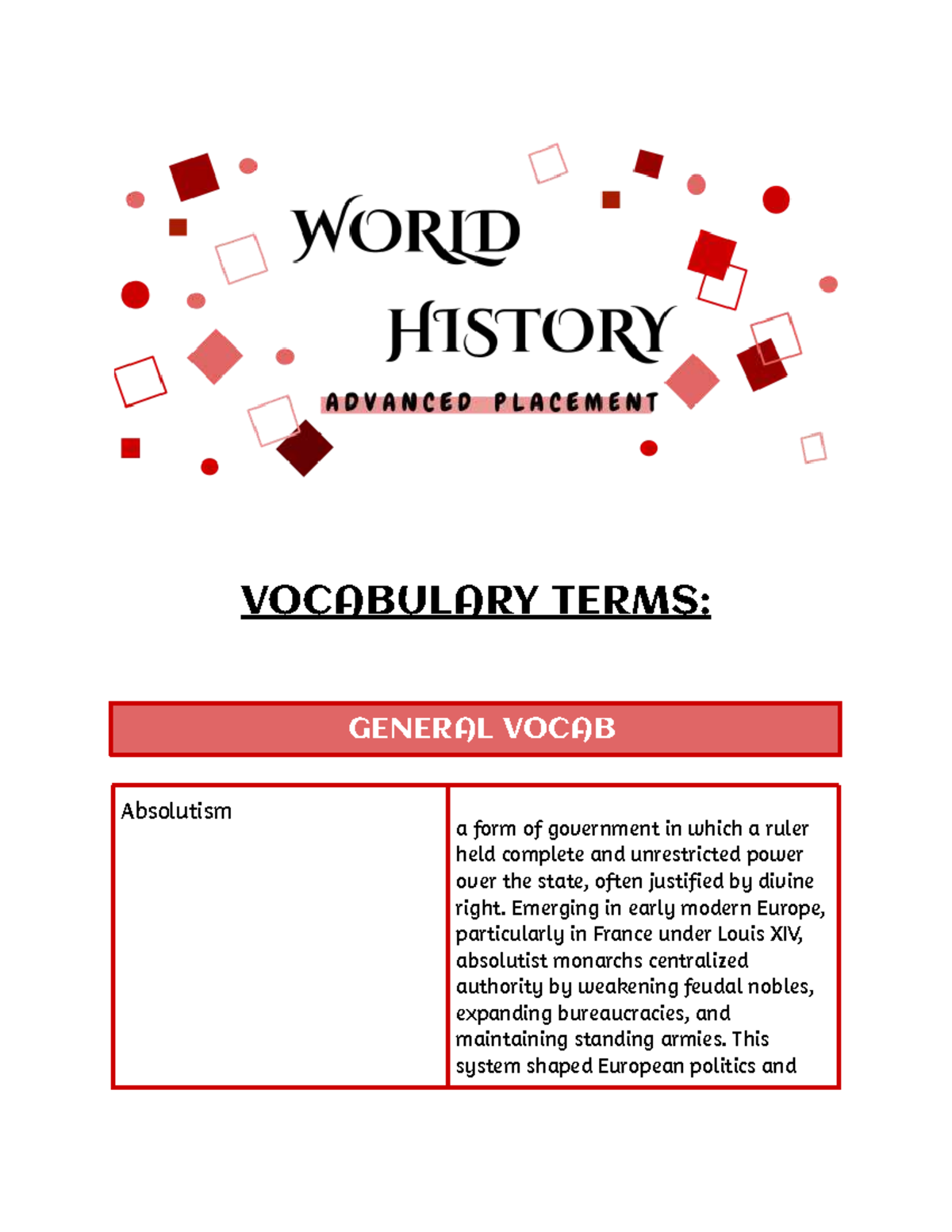 AP World History (UNIT 3) Vocabulary Terms and Key Concepts - Studocu