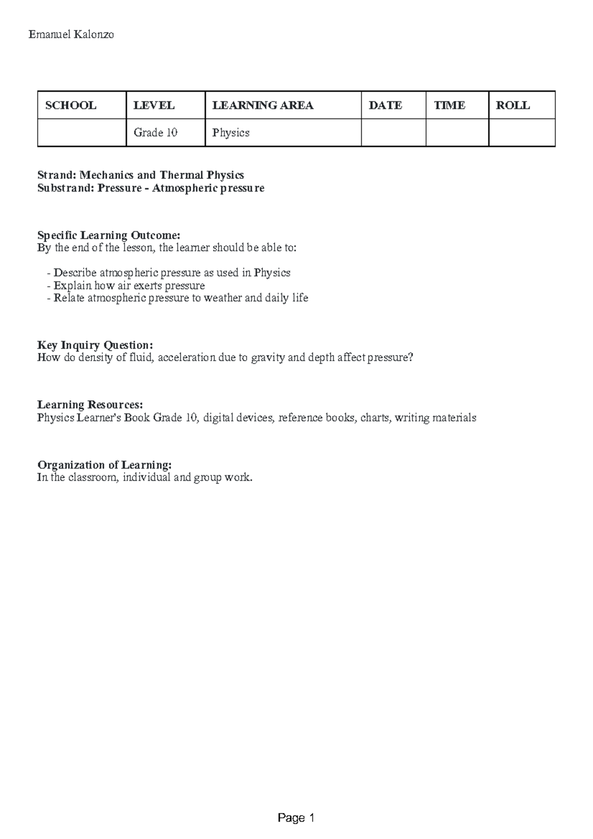 Grade 10 Physics: Understanding Atmospheric Pressure and Its ...