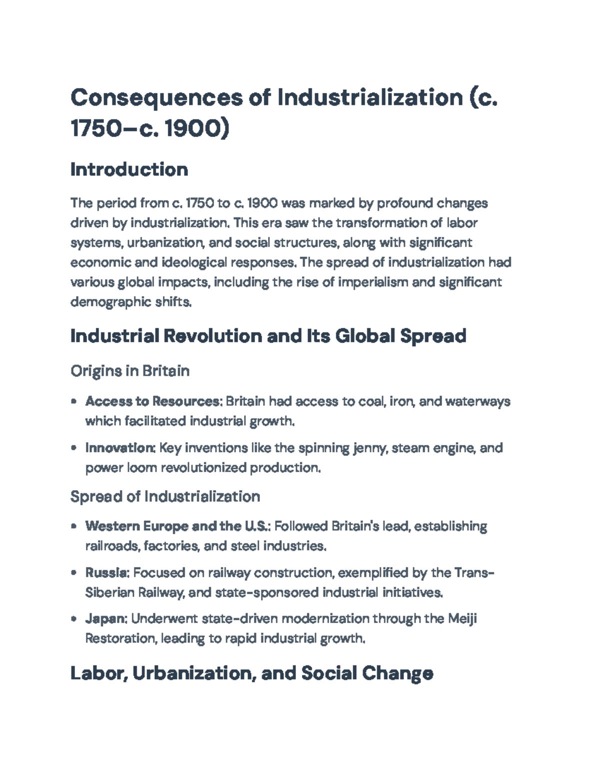 Consequences of Industrialization (c. 1750–c. 1900) Overview and ...