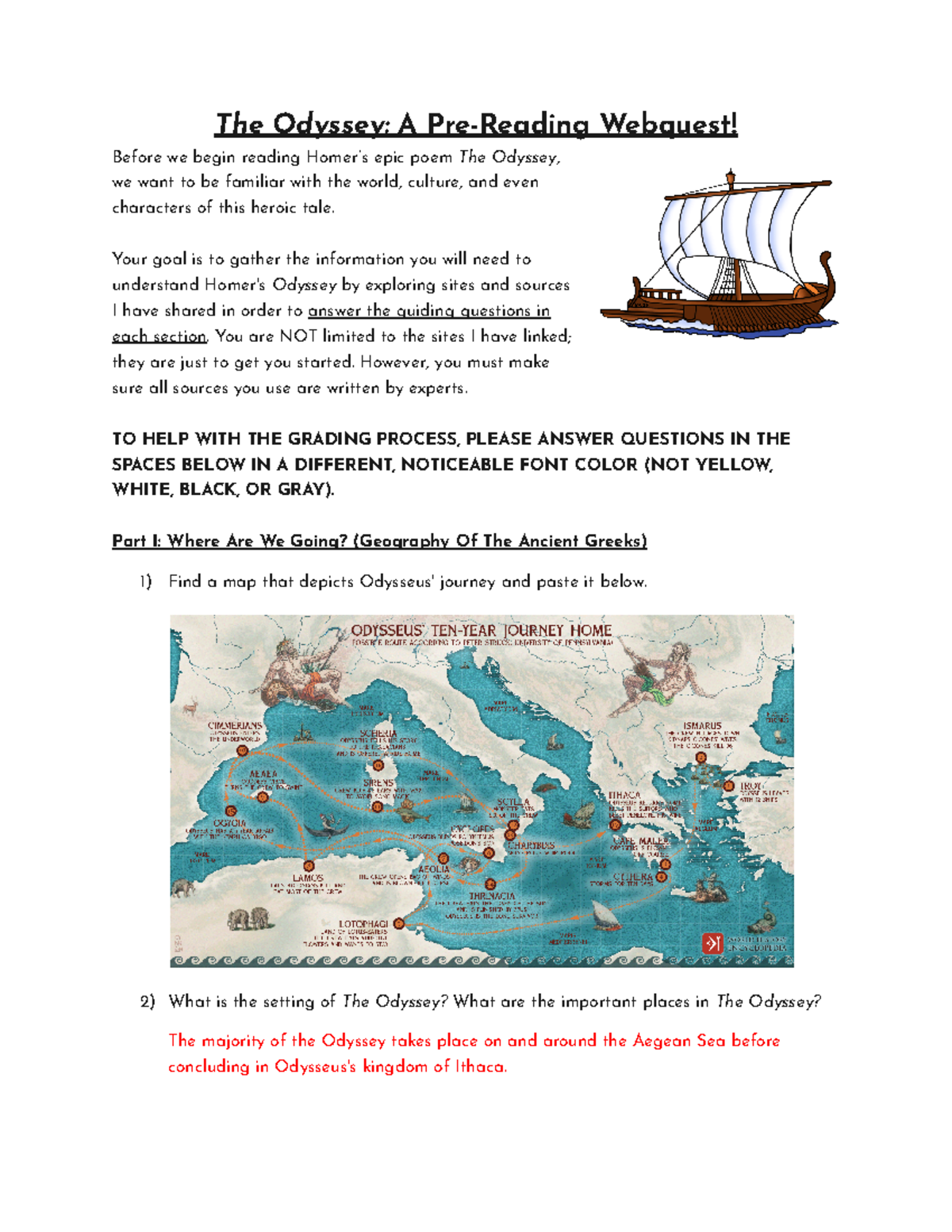 Pre-Reading Webquest for The Odyssey: Exploring Homer’s Epic - Studocu