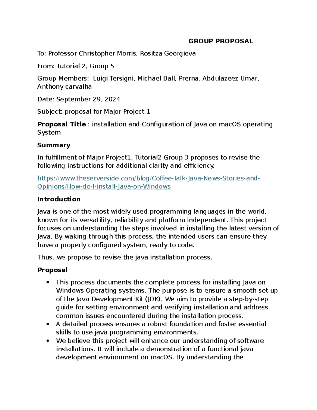 Proposal for Major Project 1: Java Installation on macOS for Tutorial 2 ...