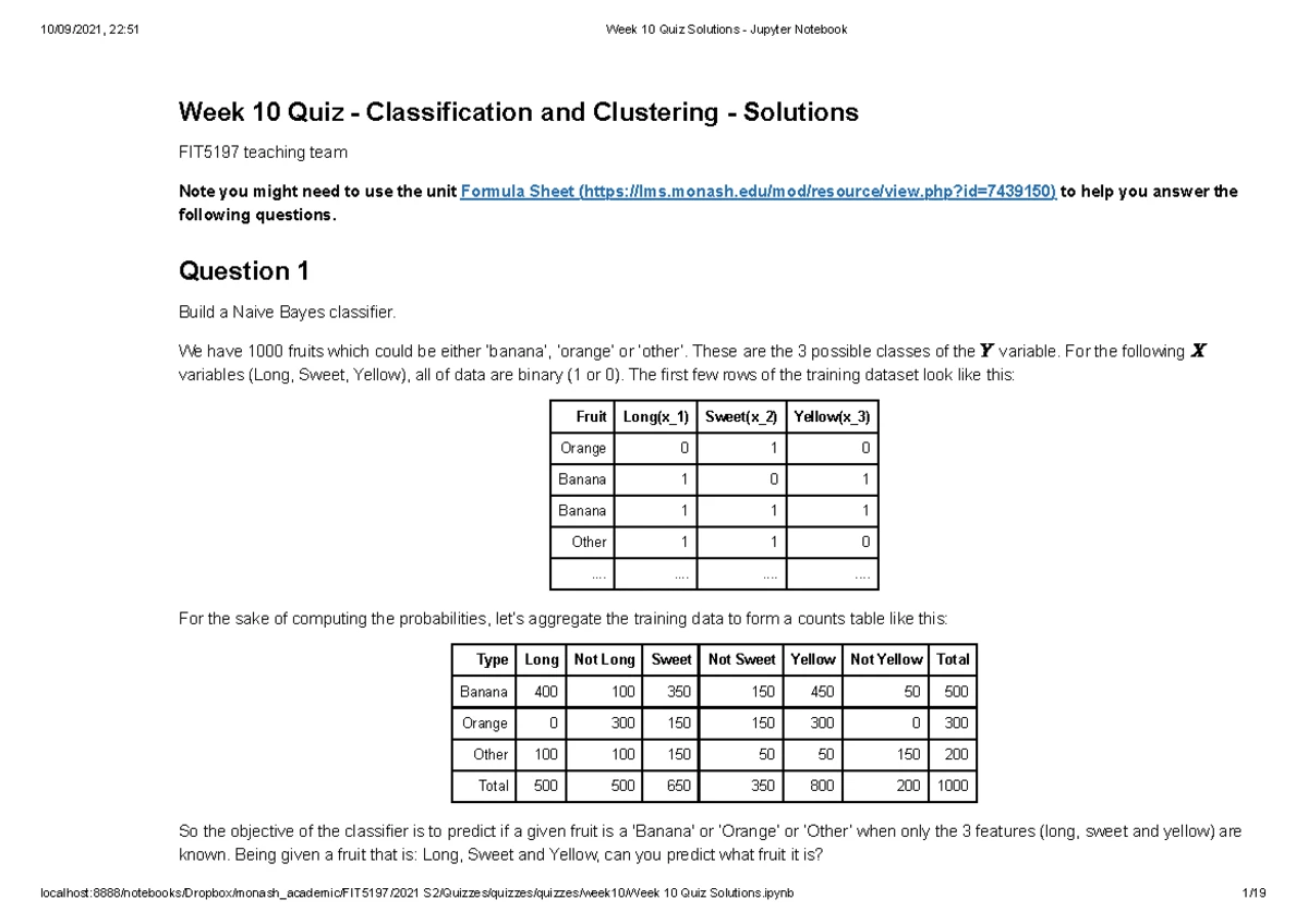 Week 9 Quiz Solutions - Week 9 Quiz - Regression - Solutions FIT5197 ...