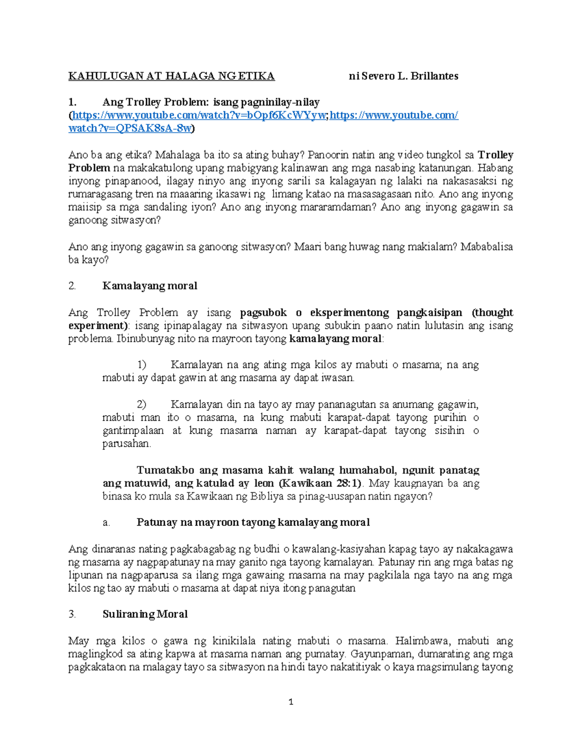 Kahulugan at Halaga ng Etika: Isang Pagsusuri at Pagninilay-nilay - Studocu