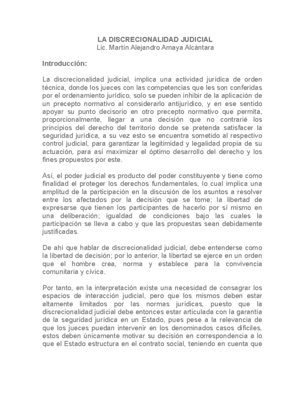 La Discrecionalidad Judicial: Análisis y Perspectivas (Lectura Amaya ...
