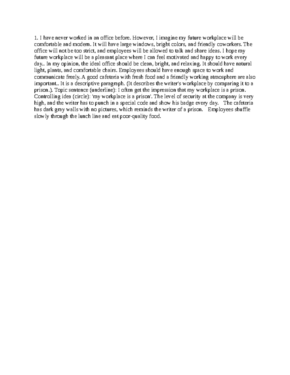 Imagining My Ideal Workplace: A Descriptive Essay (TA25) - Studocu