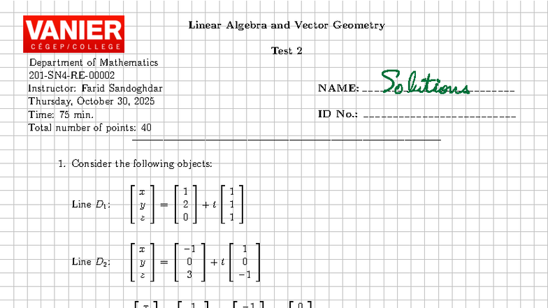 Lin Alg & Vector Geometry Test 2 Solutions F 25 - Studocu