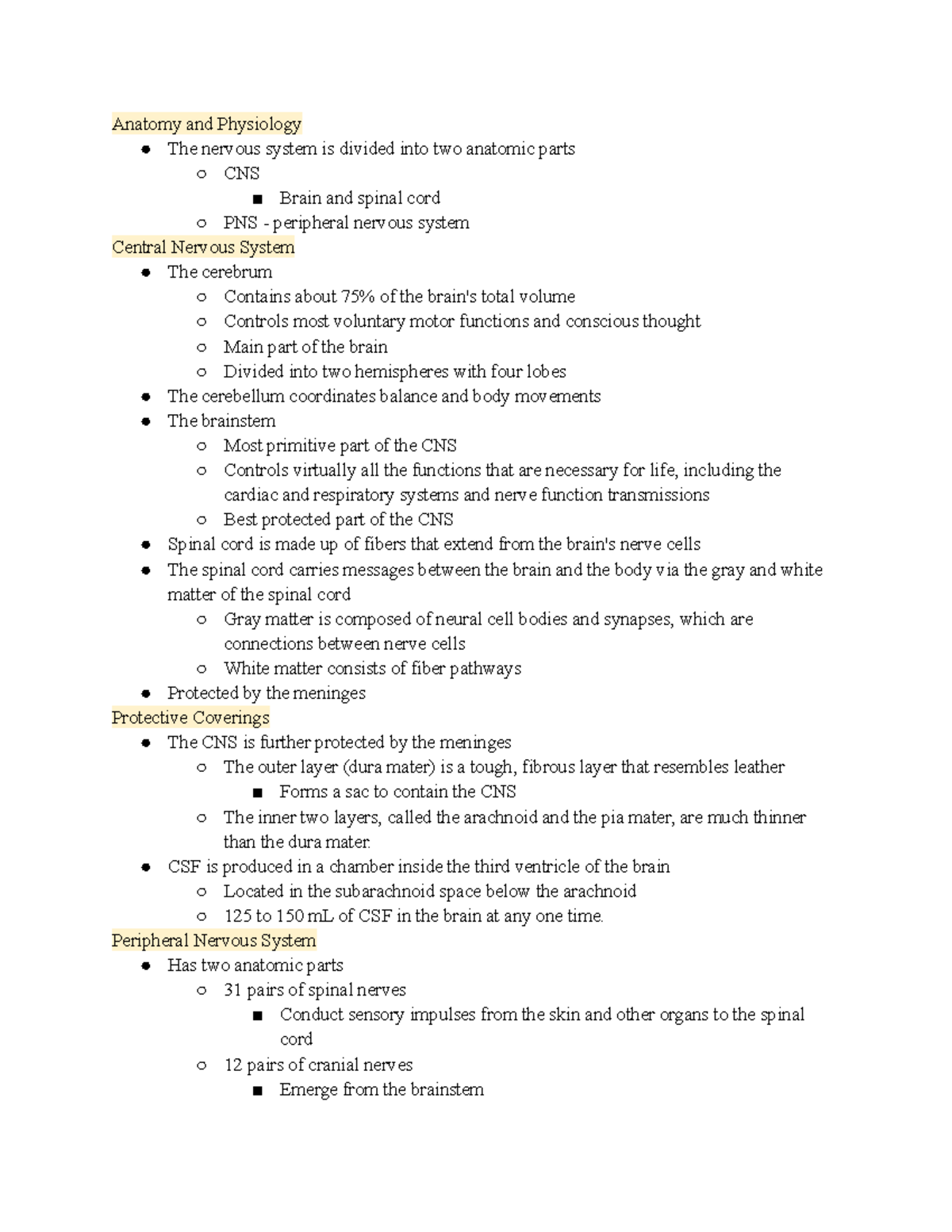 EMS Chapter 29 Nervous System and Injuries Study Notes - Studocu
