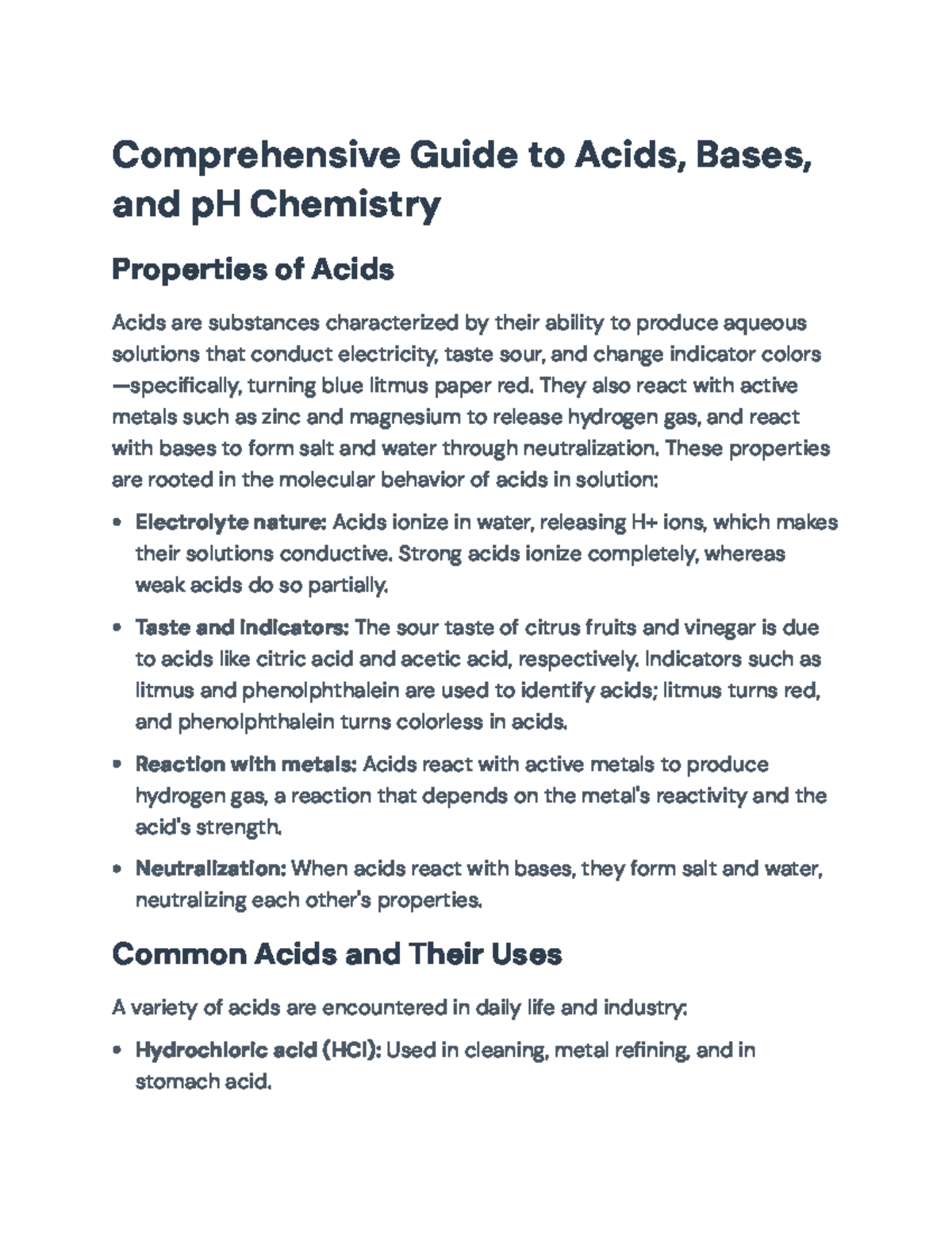Comprehensive Guide to Acids, Bases, and pH Chemistry - Comprehensive ...