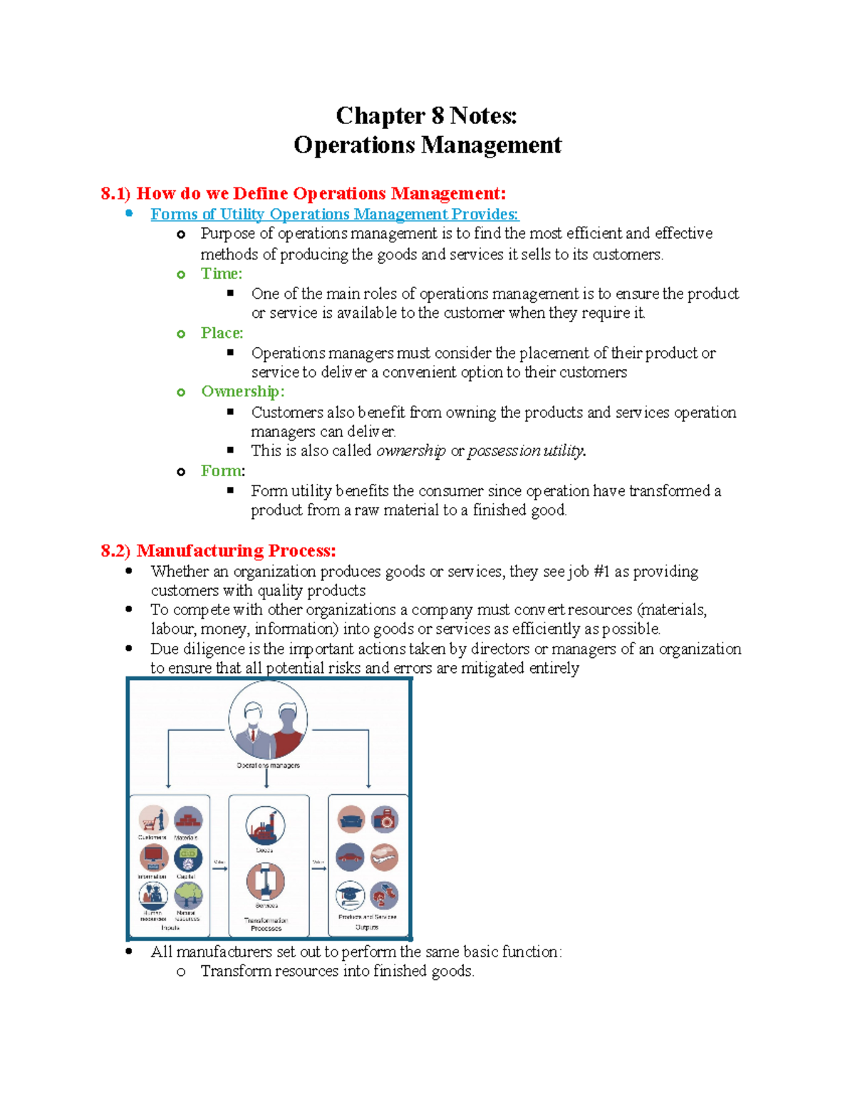 Chapter 8 Notes - MGMT*1000 - Key Concepts in Operations Management ...